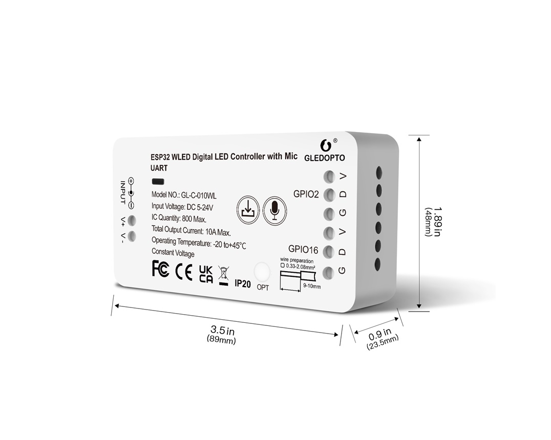Buy ESP32 WLED Digital LED Strip Controller Mic | Micro - B Port (GL-C ...