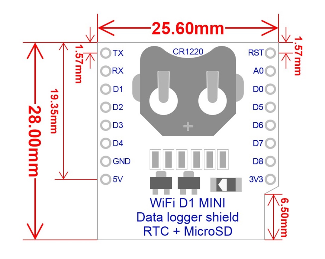 Buy WIFI D1 mini - Data logger shield for D1 mini with RTC and MicroSD ...
