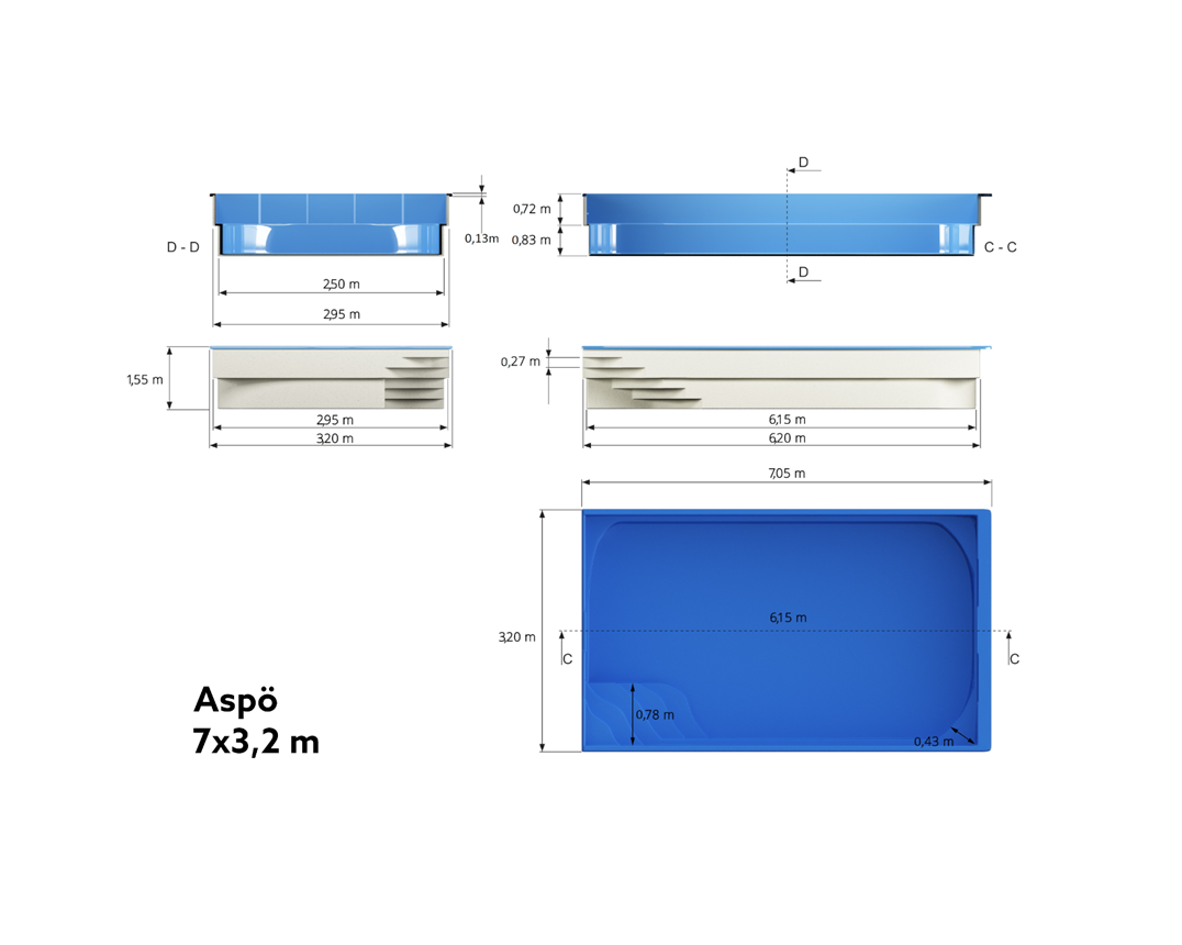 Köp Poolpaket Glasfiberpool - 7x3,2m - Aspö - Med smart styrning ...